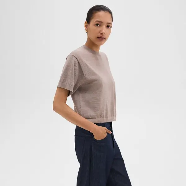 Theory Boxy Tee In Regal Wool - Light Cinder | Editorialist